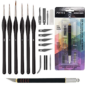 Testors Model Paint Enamel 10pc Paint Set, Testors Cement Plastic Model Glue Adhesive, Pixiss 6 Fine Detail Miniatures Paint Brushes, Pixiss Precision Crafting Knife with Extra Blades and Tips