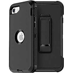 MXX iPhone SE 2022 / SE 2020 Heavy Duty Protective Case with Screen Protector [3 Layers] Rugged Rubber Shockproof Protection Cover & Rotating 360 Degree Belt Clip for Apple iPhone SE 2020 2022(Black)