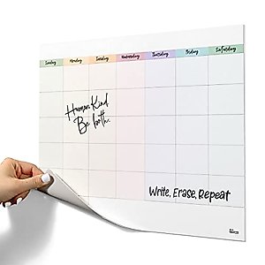 M.C. Squares Reusable Monthly Calendar Whiteboard. Schedule clings to Stainless Steel & Glass (Any Shiny Surface) Included Smudge-Free Wet-Erase Tackie Marker, Made in The USA