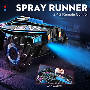 HR Fog Remote Control Car for Kids High Speed LED Light Race RC Car,Rear Fog Stream 4WD 2.4GHz Double Sided Rotating 360Flips Vehicles, Birthday Gifts for Boys and Girls (Blue)