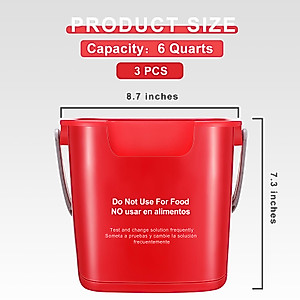 Uiifan 3 Pcs 6 Quart Bucket for Cleaning Small Sanitizing Square Bucket Detergent Pail Plastic Utility Cleaning Pail for Home Commercial Restaurant Kitchen Office School Commercial Use(Red)