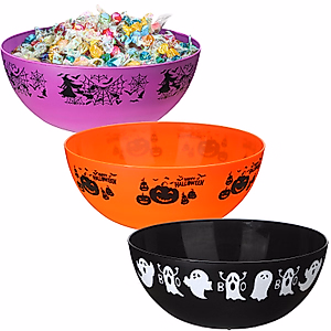 Didaey 3 Pcs Halloween Candy Bowl Halloween Plastic Trick Treat Candy Bowls Halloween Party Supplies Large Halloween Party Plastic Serving Bowl Tableware Halloween Candy Holders (Horrific)