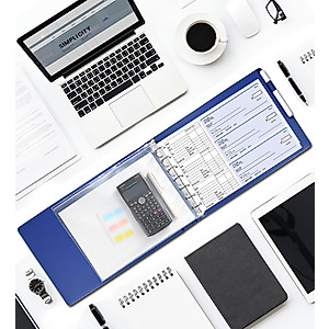 SUNEE 7 Ring Check Binder for Business Checks with Zipper Pouch, PU Leather Blue Checkbook Binder Portfolio, 600 Checks Capacity for 9 x 13 Inch Sheet, Office Folder Supplies