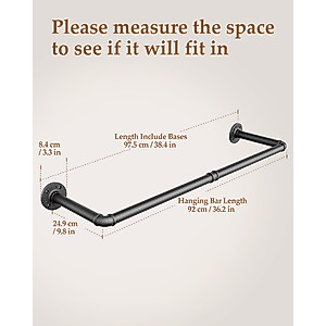 Bodato Industrial Clothing Rack 38.4'' for Wall 2 Pack, Heavy Duty Pipe Clothes Rack Wall Mounted for Hanging Clothes Garment, Closet Rod Hanging Bar for Walk-in Closet