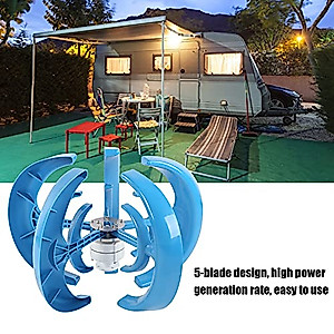 1200W Wind Turbine 5 Blade Wind Vertical Axis Generator Blue Electricity Producer Equipment for Boats Terraces Cabins or Mobile Houses Charging (24V)