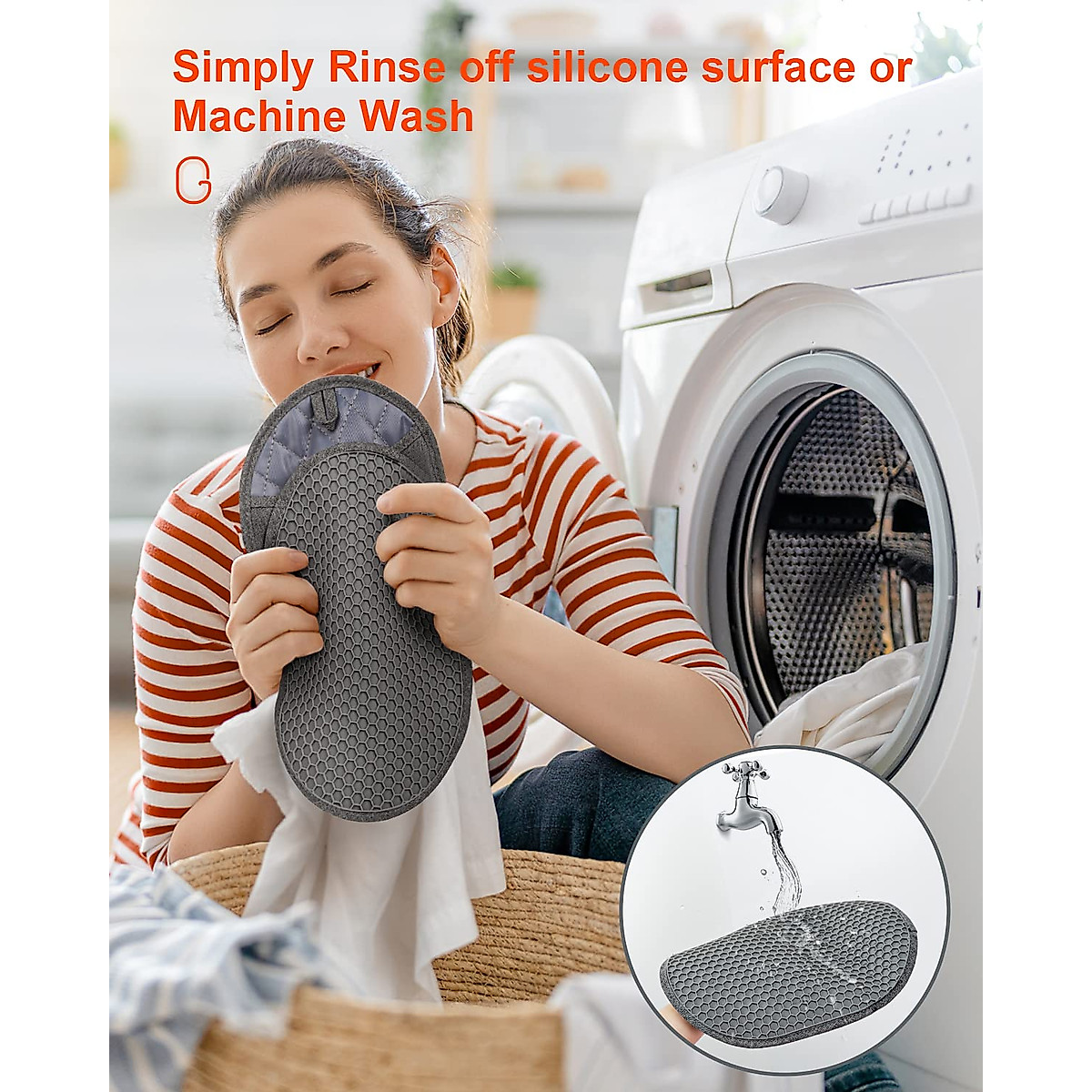 Pot Holders for Kitchen Heat Resistant, Silicone Pot Holders Set of 2 Hot Pads Pot Holders with Pocket Machine Washable for Cooking Baking, 9.8"x7.6"