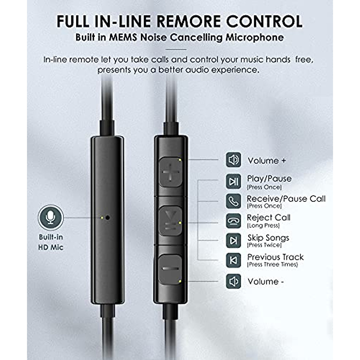 Earphones Wired with Microphone, Metal in-Ear Earbuds with Volume Control, High Bass Stereo Sound Headphones Headsets, Noise Isolation Ear Buds for Smartphone Tablet MP3 Samsung 3.5mm Audio Devices