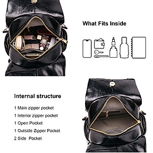 LAORENTOU Black Backpacks Purses for Women Cow Leather Small Casual Daypacks Anti-theft Backpack Convertible Straps