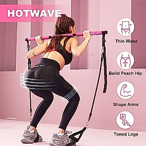 HOTWAVE Pilates Bar Kit with Resistance Bands. Fitness Bar with Ab Roller for Abs Workout. Squat Machine.Core Strength Training Equipment.Portable Home Gym for Men and Women