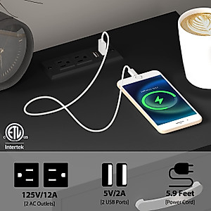 HOSEOKA Black Nightstand with Charging Station 2 Drawer Bedroom Nightstand Wood Sofa Side Table End Table with USB Ports and Storage, Small Kids Nightstand