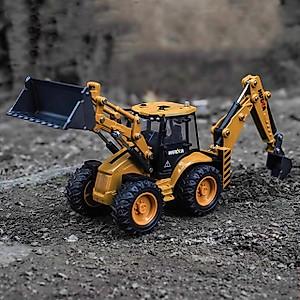 Gemini&Genius Backhoe Loader Toy for Kids- Loader with Changeable Front Loader and Backhoe Loader Construction Vehicle Toy 1/50 Scale 2 in 1 Digger and Loder Alloy Model Toys Vehicle Gifts for Kids