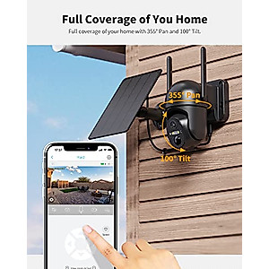 Ebitcam WiFi Security Cameras Wireless Outdoor, Solar Powered Pan tilt with PIR Motion Alert, 360° Overview, 2K Night Vision, Spotlight, Two Way Audio, Suports 2.4Ghz WiFi, SD&Cloud Storage for Home