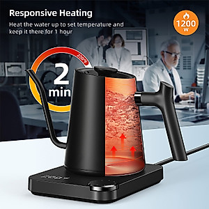 Miroc Gooseneck Electric Pour-Over Kettle, Temperature Variable Kettle for Coffee Tea Brewing, 0.9L Stainless Steel Kettle, Temperature Holding, Built-in Stopwatch