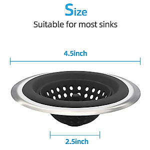 Stainless Silicone Kitchen Set of 2 Sink Strainer, Flexible Silicone Kitchen Sink Drainers, Large Wide Rim 4.5 inch Diameter