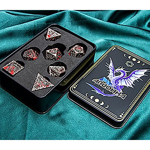 ARUOHHA DND Metal Dice Set with Gift Box, 7pcs Blood Polyhedral Dice Set Large Dungeons and Dragons D&D Dice RPG D+D Role Playing Dice 6 Sided Handmade D and D Dice D20 D12 D10 D8 D6 D4