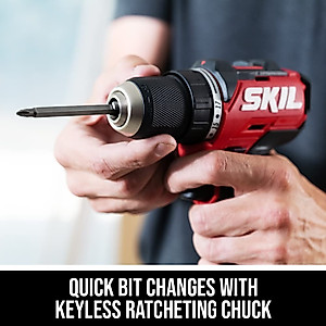 SKIL PWR CORE 12 Brushless 12V Compact Drill Driver & Impact Driver Kit Includes 2.0Ah Battery and PWR JUMP Charger - CB8429A-10,Red