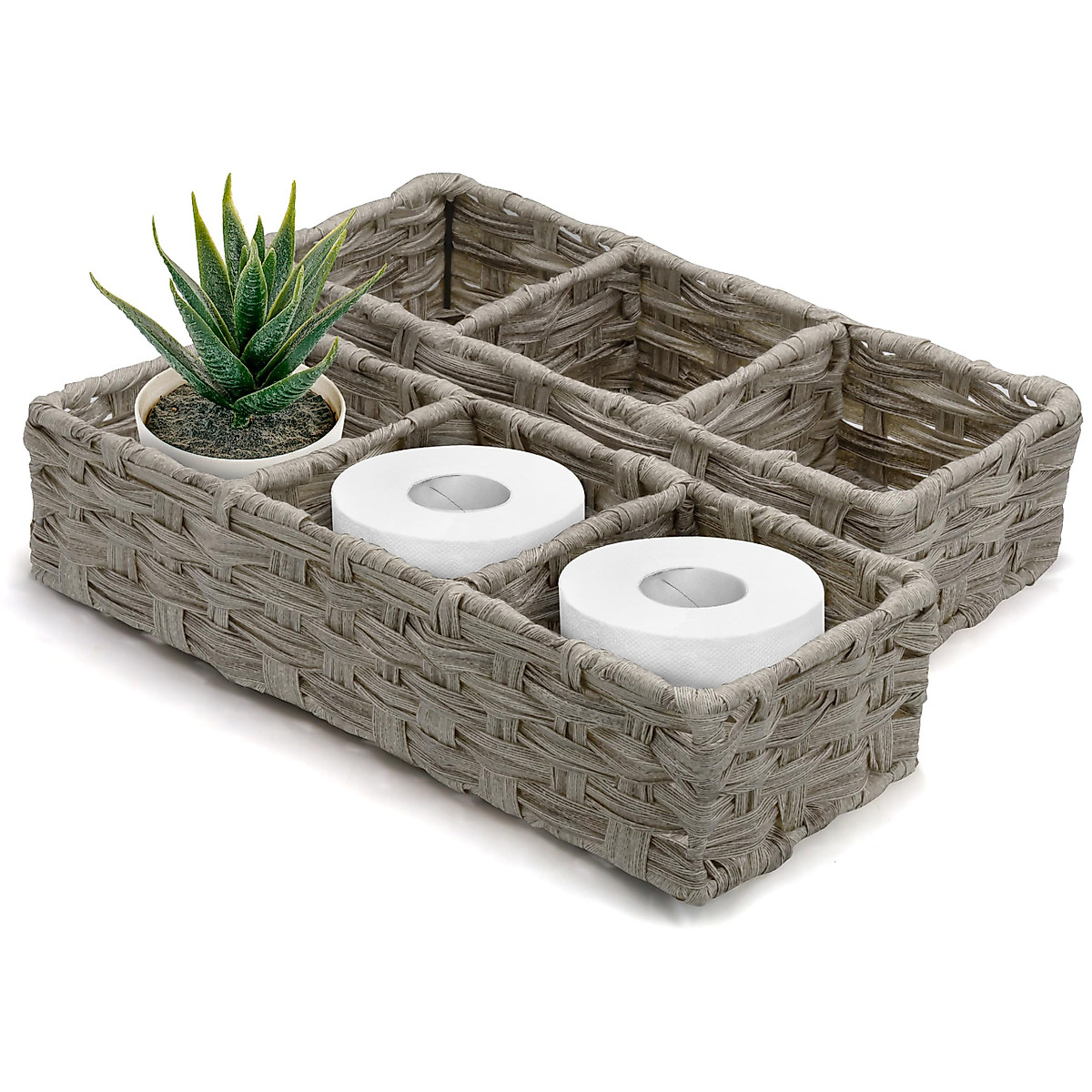 BROOKSTONE, [2 PACK SET] Wicker Storage Basket, Boho Organization and Storage Container, Decorative Shelf Bin, Over the Toilet Paper Reserve, Suitable for Any Home Décor Style