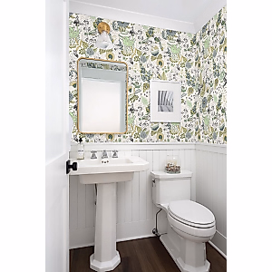 Wudnaye Floral Wallpaper Peel and Stick Wallpaper Floral Kitchen Wallpaper 17.7inch × 118.1inch Green Wallpaper Stick and Peel Wallpaper Plants Flower Wallpaper Decorative Contact Paper for Shelves