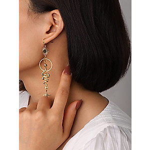 Sacina Gothic Sun Star Snake Earrings, Gold-Plated- Brass Snake Sun Star Pendant, Celestial Earrings, Goth Halloween Christmas New Year Jewelry Gift for Women