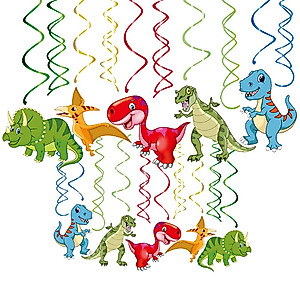 UOMNICUE Dinosaur Hanging Swirl Decorations,30 PCS Jurassic Dinosaur Foil Swirls Ceiling Spiral Streamers for Kids Boys Girls Birthday Baby Shower Dino Party Supplies Favors Home Classroom Decoration