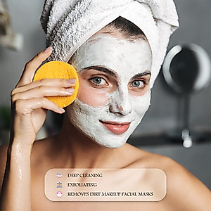 Patelai 300 Pieces Face Cleansing Sponge Wash Round Face Sponge Makeup Removal Sponge Pad Compressed Soft Facial Sponge Exfoliating Sponges, Pink, Purple, Blue, Yellow, Green for Women