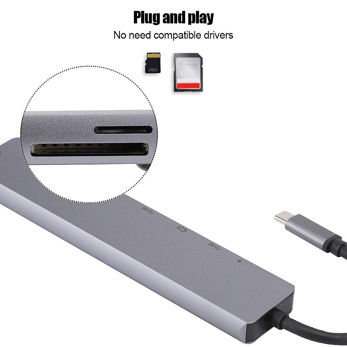 8 in 1 HUB, USB3.0 HDMI HUB Multiport Adapter, Plug-and-Play Memory Card Reader for Laptop with Aluminum Alloy Case.