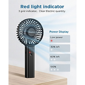 EasyAcc Handheld Fan, 2024 Newly Powerful Quiet Portable Fan Small Desk Fan [ 4 Speed/Battery Indicator/Easy Clean] 17H Battery Operated Fan One Touch Power Off Personal Fan for Travel Outdoor