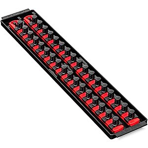 Ernst Manufacturing 19-Inch Socket Boss 2-Rail 1/2-Inch-Drive Socket Organizer, Red (8454-A) - Made in USA