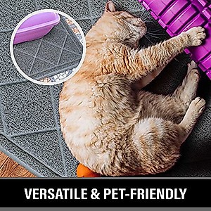 Sierra Concepts Large Cat Litter Mat 36"x24" - Kitty Box Pet Food Bowl Trapping Dirt, Soft on Paws Feeding Accessories, Waterproof, Anti Slip, Floor Door Mats Low Profile Heavy Duty Durable, Gray