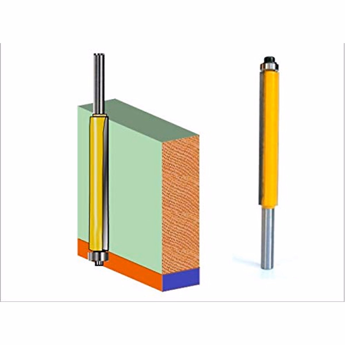 Emivery 1pc Extra Long Flush Trim Router Bit 1/4" Shank x 3/8" Cutting Diameter x 2" Height For Woodworking Milling Cutter,Top and Bottom Bearing