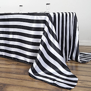 Tableclothsfactory 90"x132" Black & White Stripe Satin Rectangle Tablecloth Seamless Tablecloth for Wedding Party Event