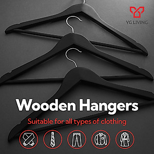 YG Living Black Wooden Hangers - 20 Pack - Elegant Clothes Hangers - Clothing Hangers for Closet, Dorm, Teens and Adults - Hang Coats, Suits, Jackets - Heavy Duty Hangers - Coat Hanger with Notches
