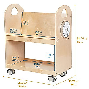 ECR4Kids Mobile Book Cart with Countdown Timer, Classroom Bookshelf, Natural