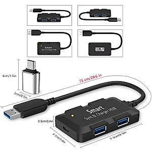USB 3.0 Hub 4-Port USB C Hub to USB 3.0 Hub Adapter Ultra-Slim Data USB Hub 2.5ft Extended Cable Compatible Laptop, Surface Pro,XPS,PC,Camera,Flash Drive,Mobile HDD,Type C Devices SHARLLEN-(Black)