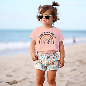 Four Ever Wild Rainbow 4th Birthday Shirts for Baby Toddler & Youth Girls Peach Shirt 4T