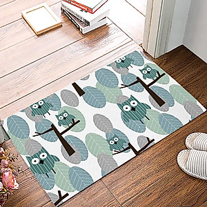 Shine-Home Non-Slip Kitchen Rugs Set of 2 Animal Owl Plant Illustration,Water-Absorbing Runner Carpet Area Mat for Bedroom Bathroom Indoor Use Rubber Backing Accent Throw Washable,White Extra Long