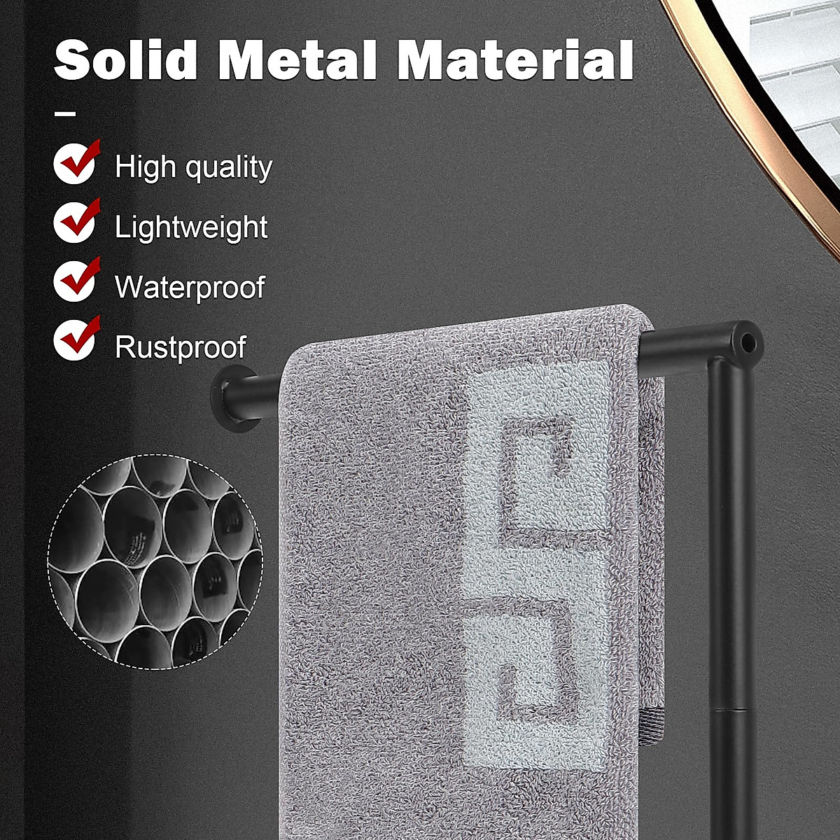 NearMoon Hand Towel Holder Stand, Thicken Metal L Shape Hand Towel Rack, Small Towel Ring Stand, Stable Free-Standing Towel Bar for Bathroom Kitchen Vanity Countertop, 8” L 12” H (Matte Black, 1 Pack)