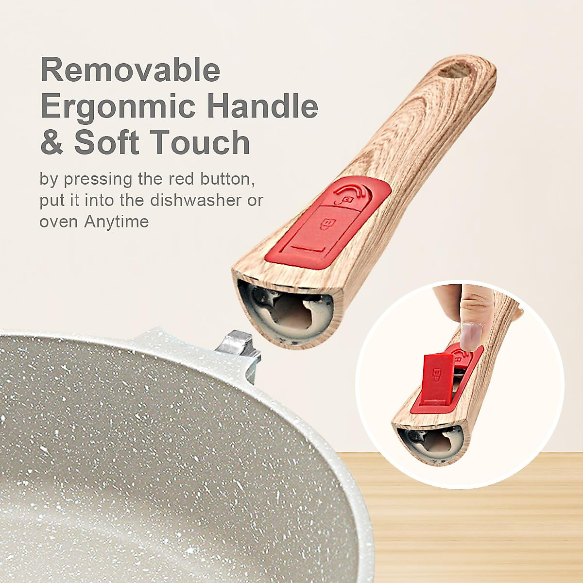 AIKENBBKK 11 Inch Nonstick Deep Frying Pan with Lid, 5Qt Non Stick Skillet with Removable Handle, Aluminum Sauté Pan Compatible with All Stovetops, Dishwasher& Oven Safe (White)