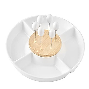 Singkasa Chip & Dip Serving Set Porcelain 4 Sectional Round Divided Serving Platter/Tray with Fruit Insert