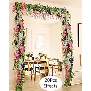 DearHouse 4Pcs 6.6Ft/piece Artificial Flowers Silk Wisteria Garland Artificial Wisteria Vine Rattan Silk Hanging Flower for Home Garden Outdoor Ceremony Wedding Arch Floral Decor (White)