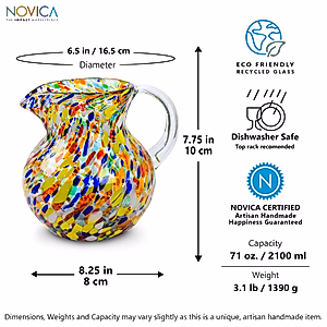 NOVICA Artisan Crafted Multicolor Hand Blown Recycled Glass Pitcher From Mexico 'Confetti' (71 Oz)