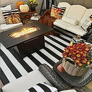 YITAHOME 43 Inch Propane Fire Pit Table, 50,000 BTU Gas Fire Pit with Ignition Systems, Iron Tabletop, Lava Rock, Lid, Rectangular Outdoor Firetable for Patio Deck Garden Backyard (Black)