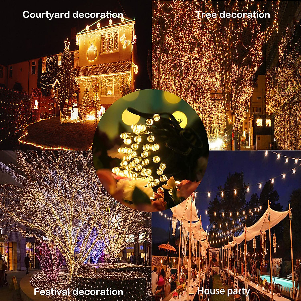 XJOYOTU 2 Pack Solar String Lights, Warm White 8 Lighting Modes, Waterproof Solar String Lights Outdoor Powered Patio Lights for Garden Yard Party, Decoration (4 Style)