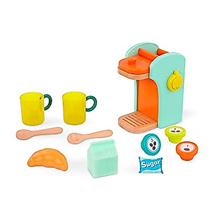 B. toys- Café au Play- Pretend Play Wooden Coffee Maker for Kids- Wooden Coffee Machine Set – 10 Pretend Play Accessories – Kitchen Play Set – 2 Years +