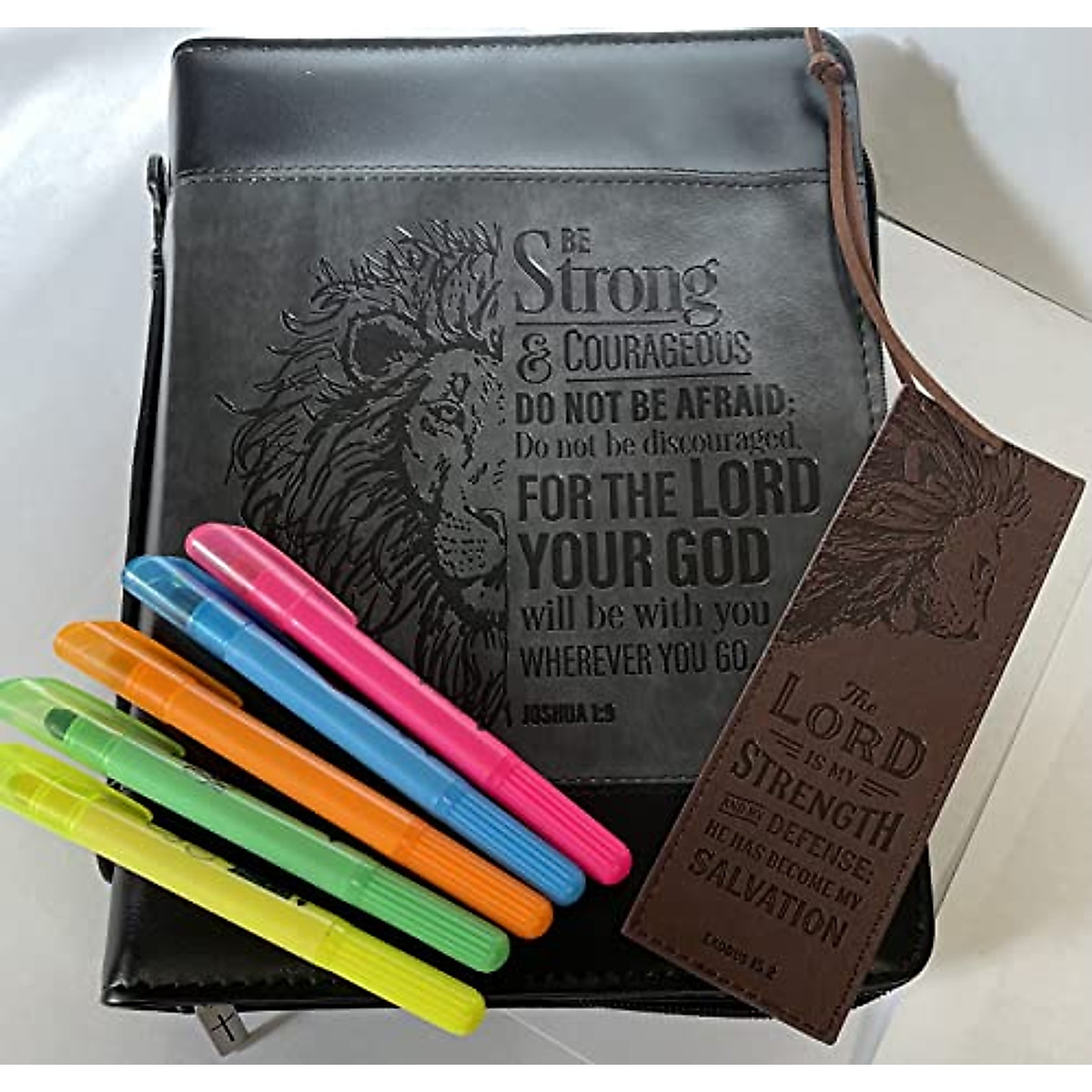 DecorBona Bible Case for Men - Bible Case and Accessories Religious Gift Set for Men, Bible Cover, Highlighter and Bookmark, Christian Gifts for Men