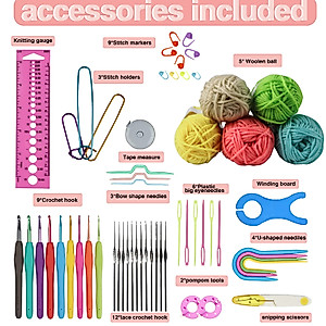 58 Pcs Crochet Set Kit, Crochet Kit for Beginners Adults, Travel Crochet Hook Case, Including Different Crochet Hooks and 5 Color Yarn Balls, Knitting Kit Crocheting Kit, Knitting and Crochet Supplies