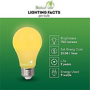 Bioluz LED Yellow Light Bulbs 60W Replacement Non-Dimmable A19 LED Bulbs 4-Pack