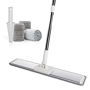 CQT Commercial Flat Microfiber Floor Mop Cleaning System 20" Inch Wet Dry and Dust Hardwood with 4 Washable Pads Cleaner for Laminate Tile Stainless Steel Handle and Extension (PT15 New)