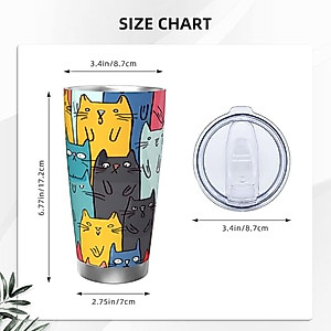 AYCZN Cats 20 OZ Tumbler Stainless Steel Travel Coffee Mug, Colorful Kitten Insulated Water Bottle with Lid Leakproof Thermal Cup