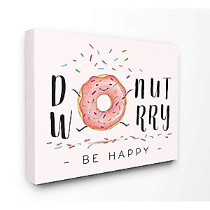 Stupell Industries Donut Worry Happy Pink Cartoon Word, Design by Artist Ziwei Li Wall Art, 36 x 48, Canvas
